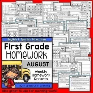First Grade Homework Year Long BUNDLE - English and Spanish Directions ...