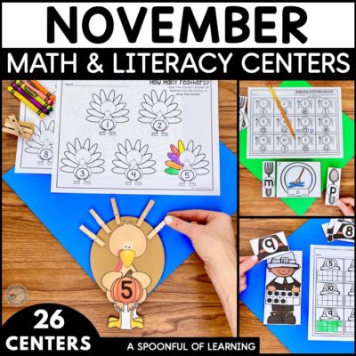 Thanksgiving Math and Literacy Centers - November - A Spoonful of Learning