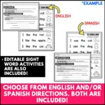 Kindergarten Homework- September (English & Spanish Directions) - A ...