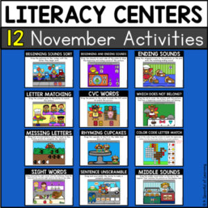 November Digital Centers for Kindergarten - Math & Literacy | Distance ...
