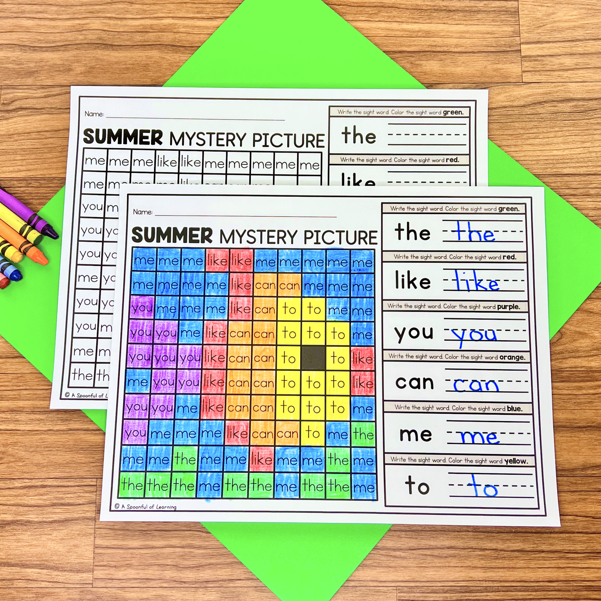 Summer Sight Word Mystery Pictures - A Spoonful of Learning