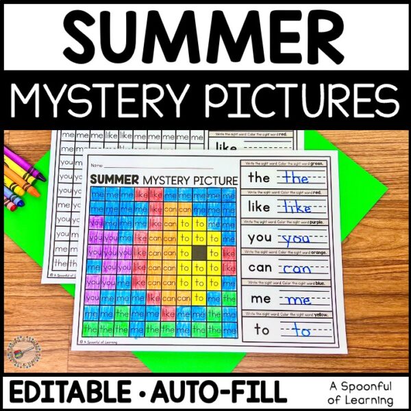 Summer Sight Word Mystery Pictures - A Spoonful of Learning