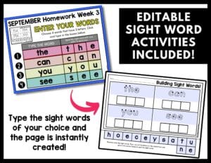 Kindergarten Homework for September - A Spoonful of Learning