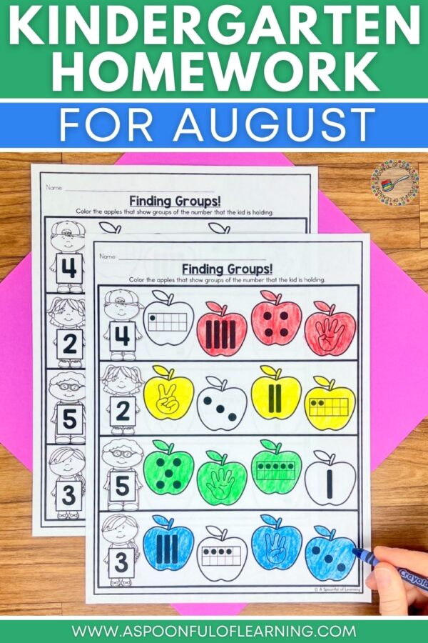 Kindergarten Homework for August - A Spoonful of Learning