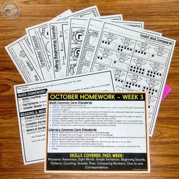 Kindergarten Homework for October - A Spoonful of Learning