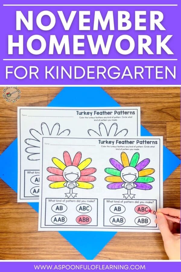 Kindergarten Homework for November - A Spoonful of Learning