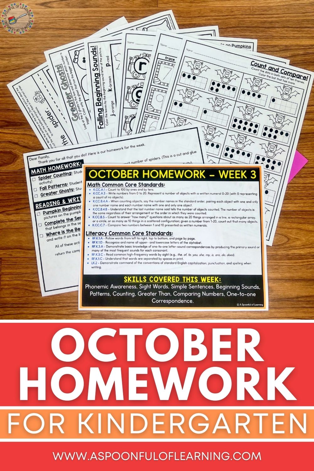 Kindergarten Homework for October - A Spoonful of Learning
