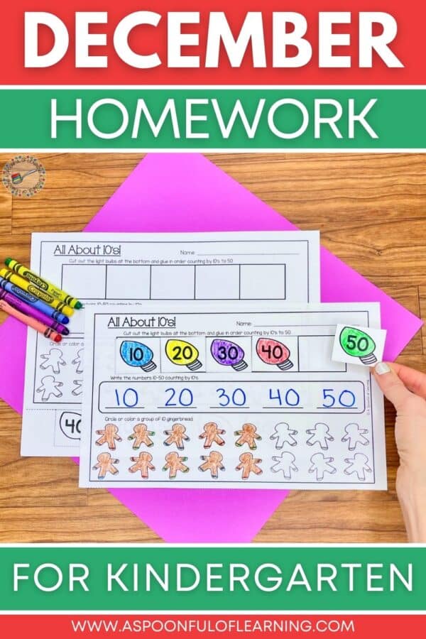 Kindergarten Homework for December - A Spoonful of Learning