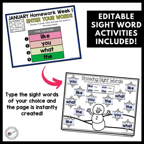 Kindergarten Homework for January - A Spoonful of Learning
