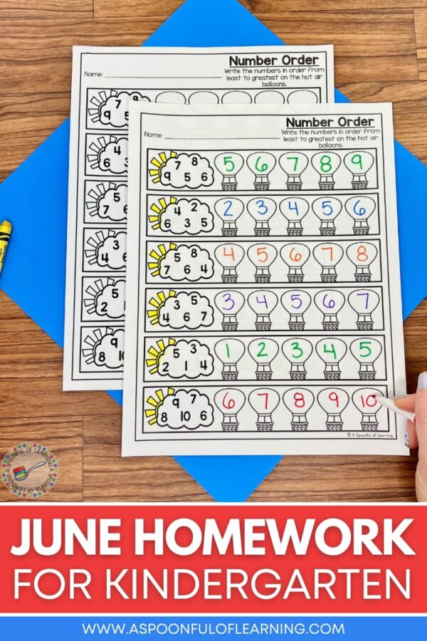 June Homework for Kindergarten - A Spoonful of Learning