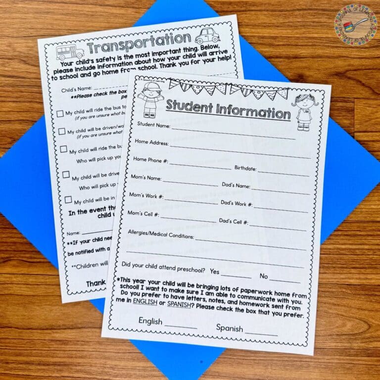 Printable Student Information Sheets - A Spoonful of Learning