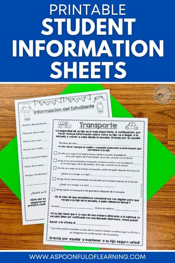 Printable Student Information Sheets - A Spoonful of Learning