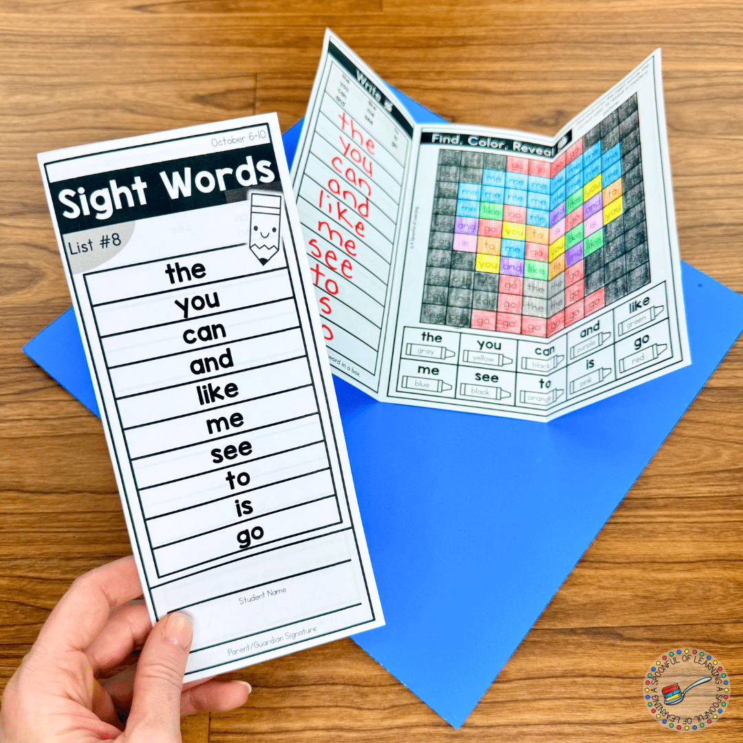Sight Word Homework for Kindergarten - A Spoonful of Learning