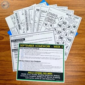 September Homework for First Grade - A Spoonful of Learning