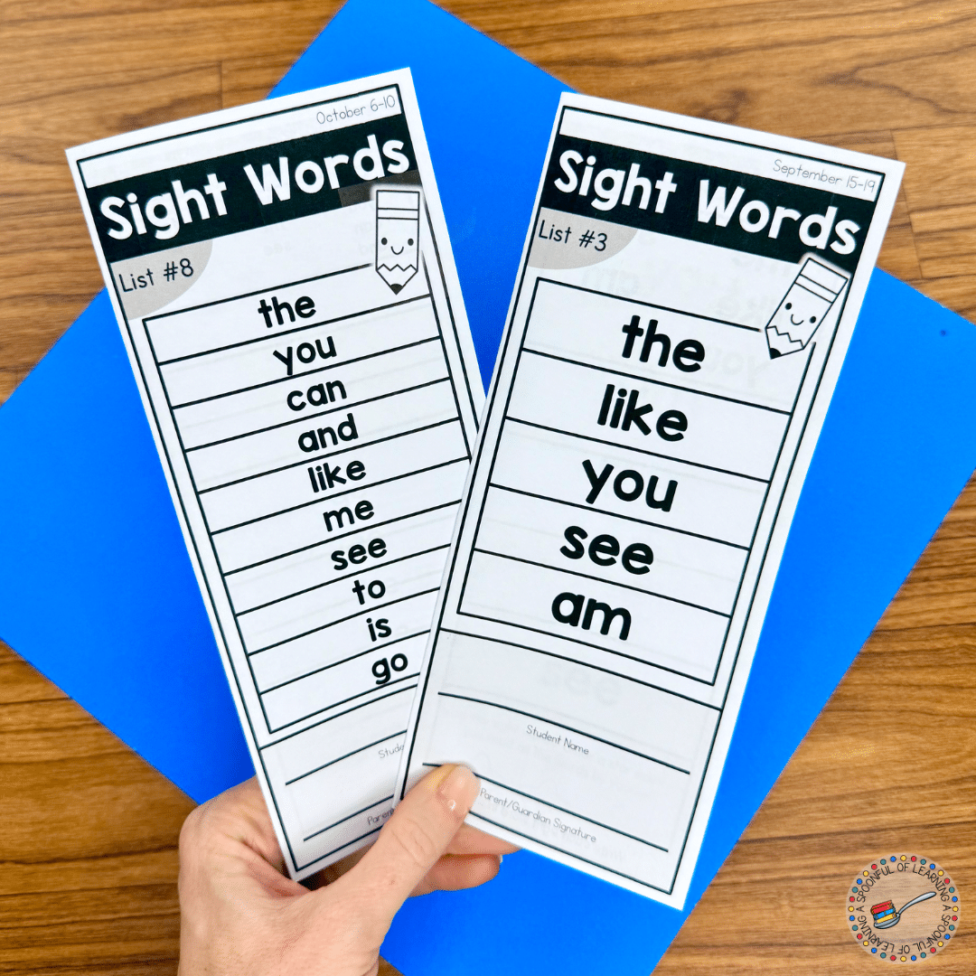 Sight Word Homework for Kindergarten - A Spoonful of Learning