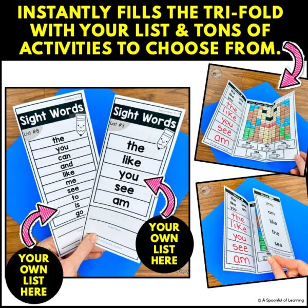 Editable Sight Word Tri-Folds - A Spoonful of Learning