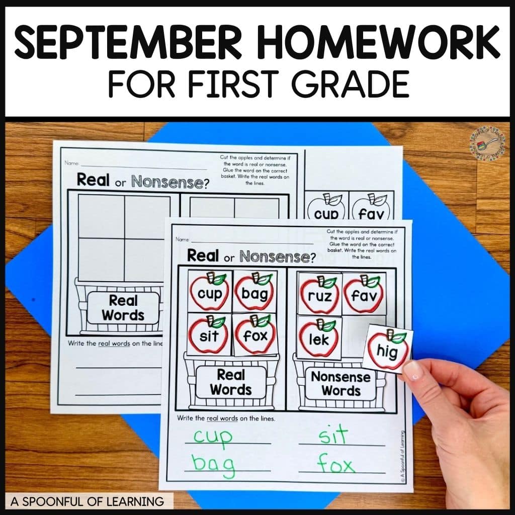 September Homework for First Grade - A Spoonful of Learning