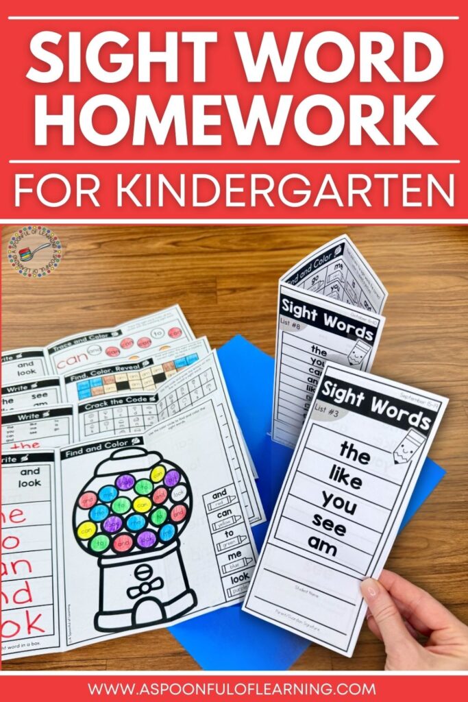 Sight Word Homework for Kindergarten - A Spoonful of Learning