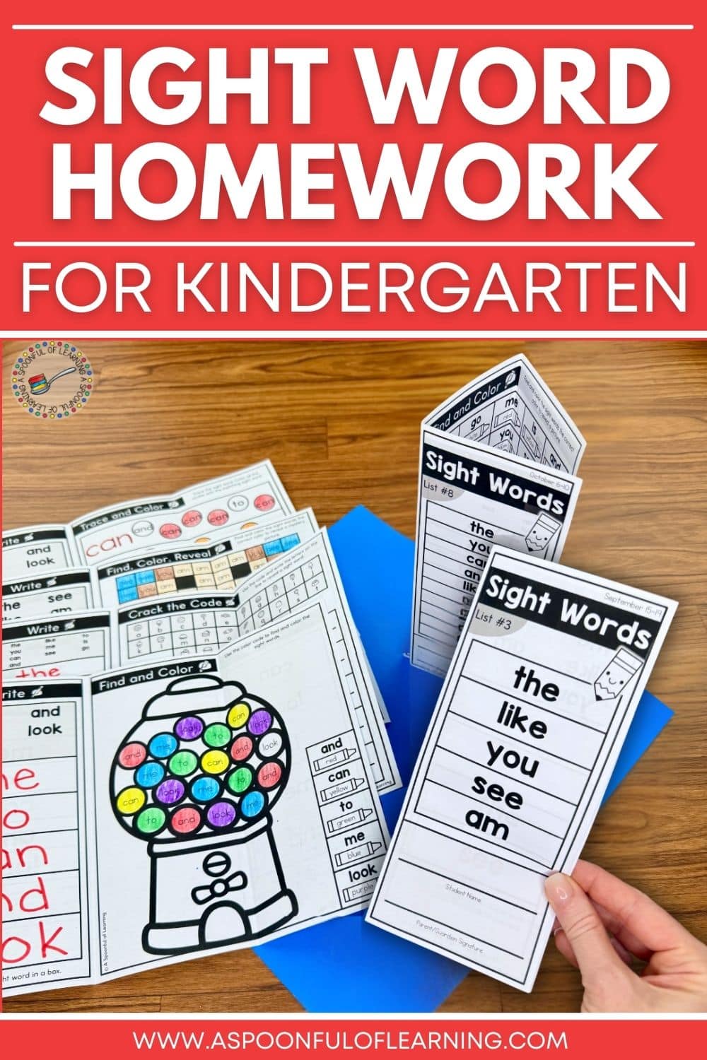 Sight Word Homework for Kindergarten - A Spoonful of Learning