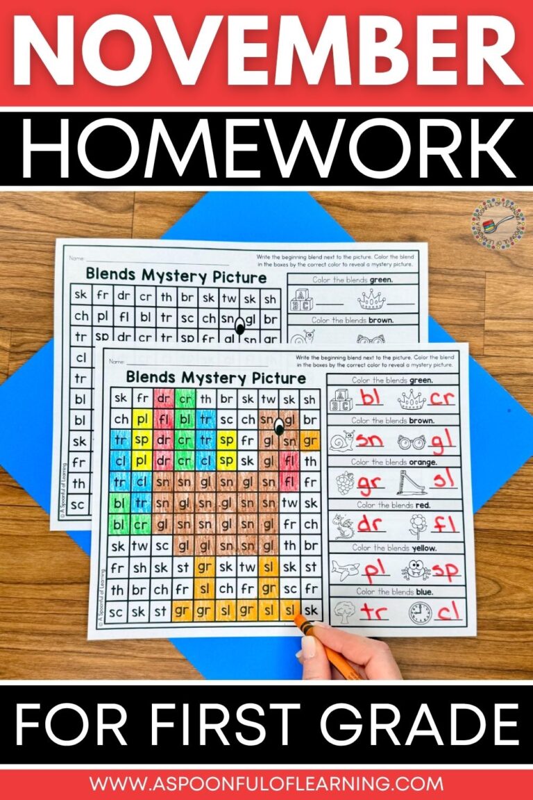 November Homework for First Grade - A Spoonful of Learning