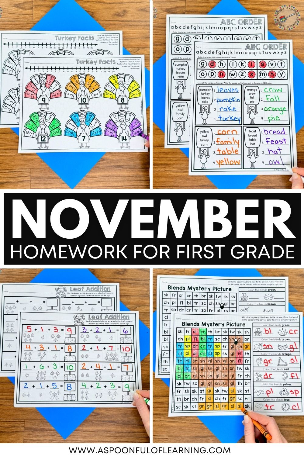 November Homework for First Grade - A Spoonful of Learning