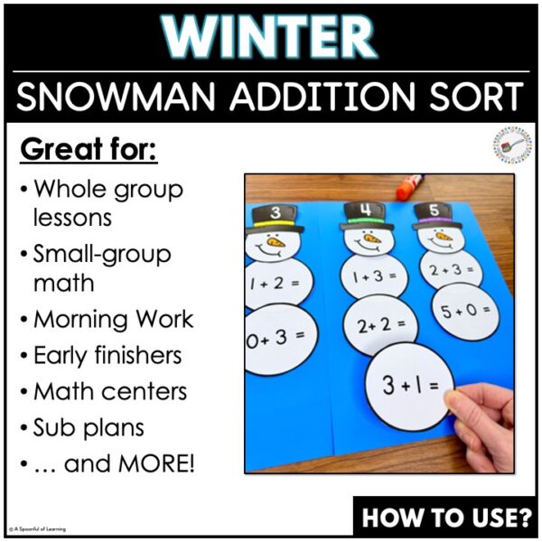 Snowman Addition Sort – Winter Math Activity